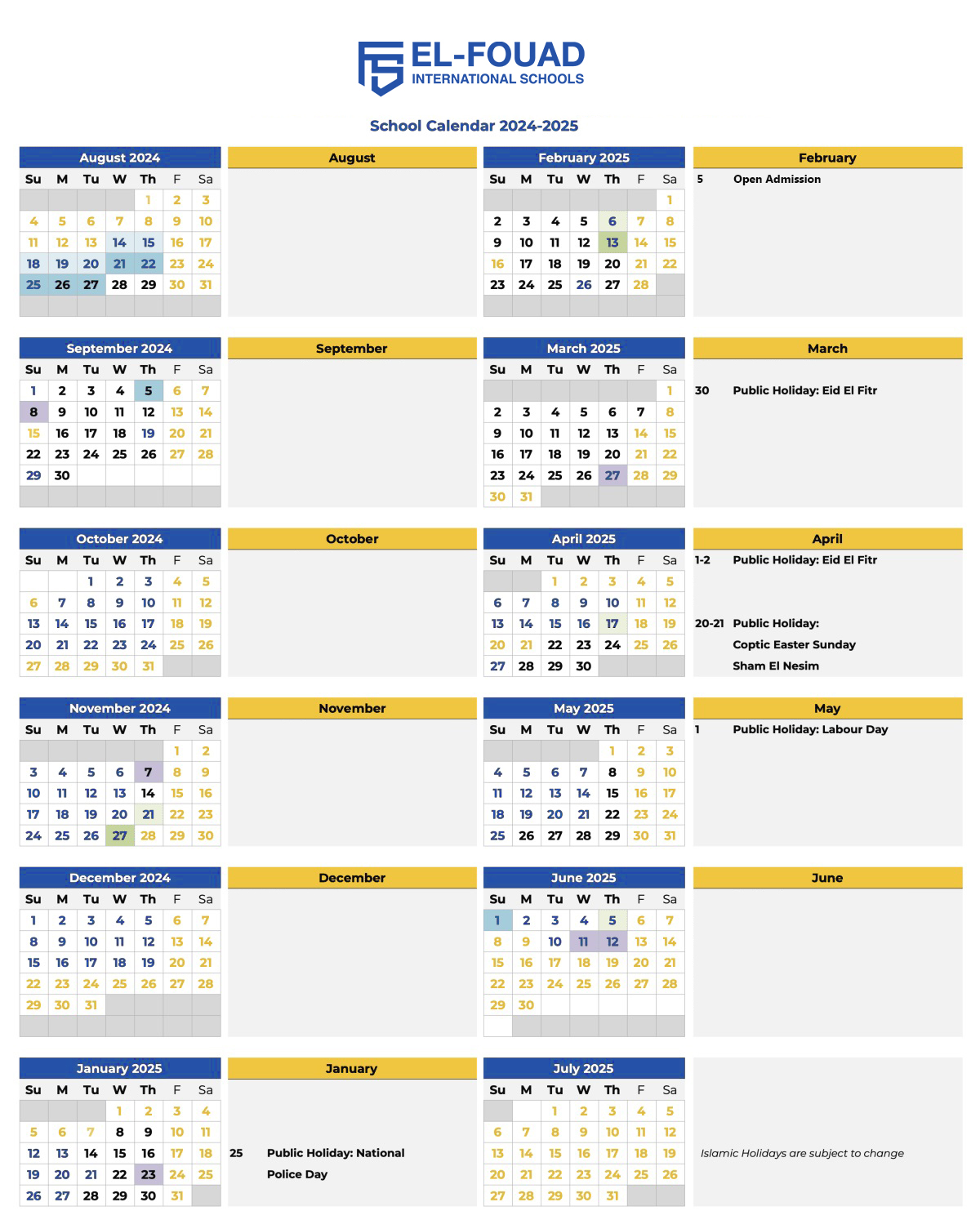 Calendar - El Fouad Schools